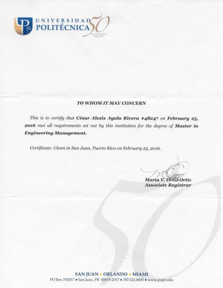 Master in Engineering Management Certificate | PDF | Education