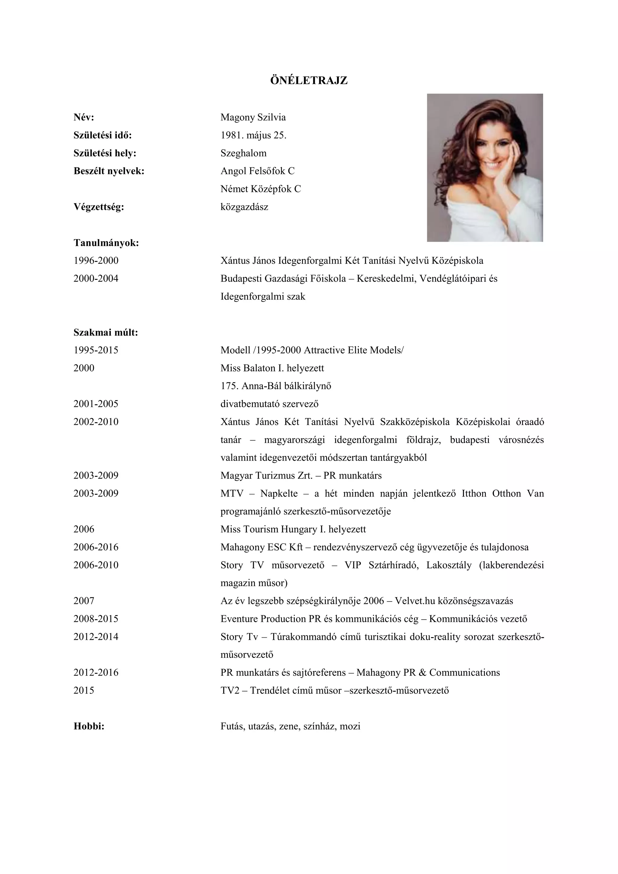 Magony Szilvia önéletrajz | PDF
