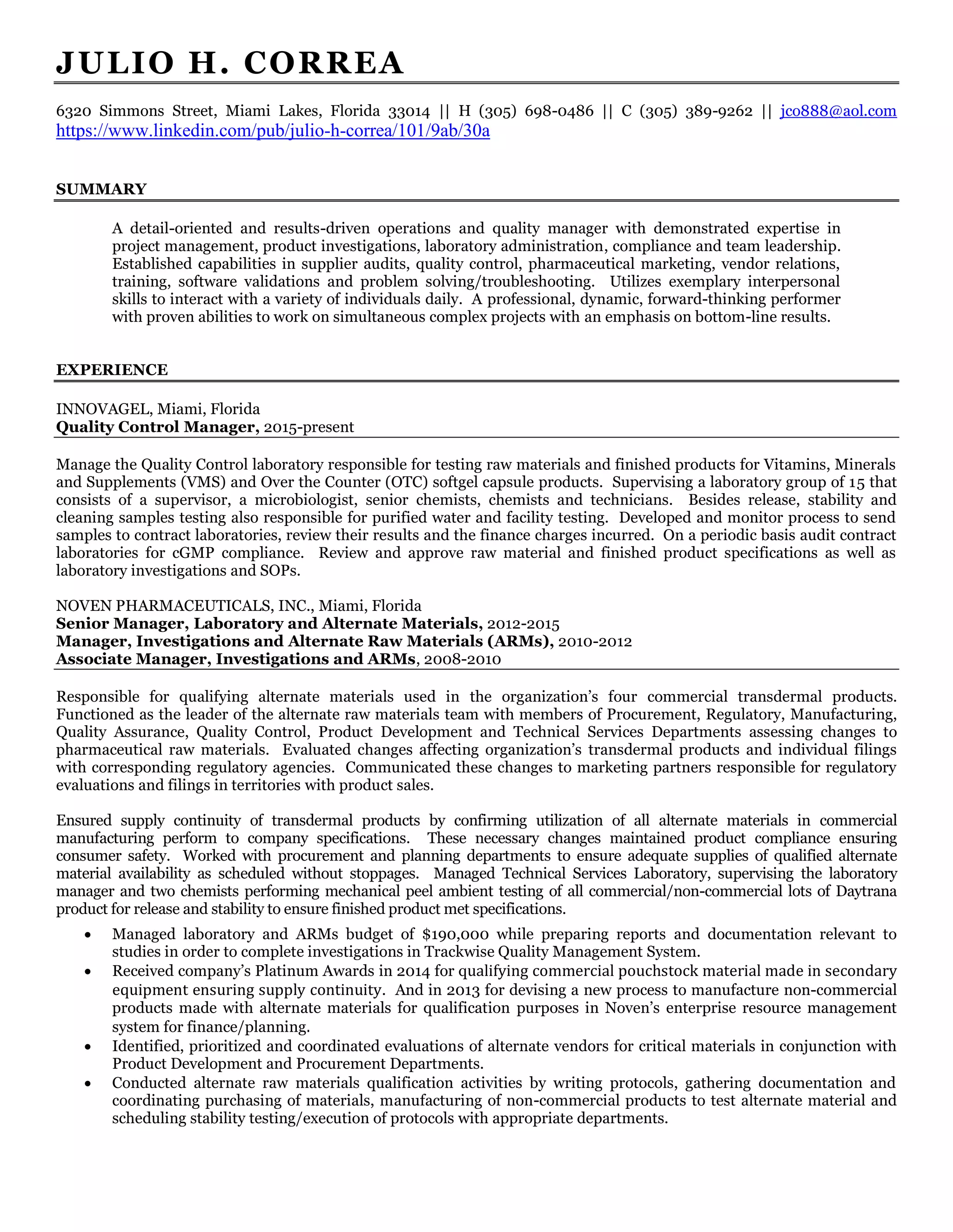 Julio Correa resume 2016 | PDF
