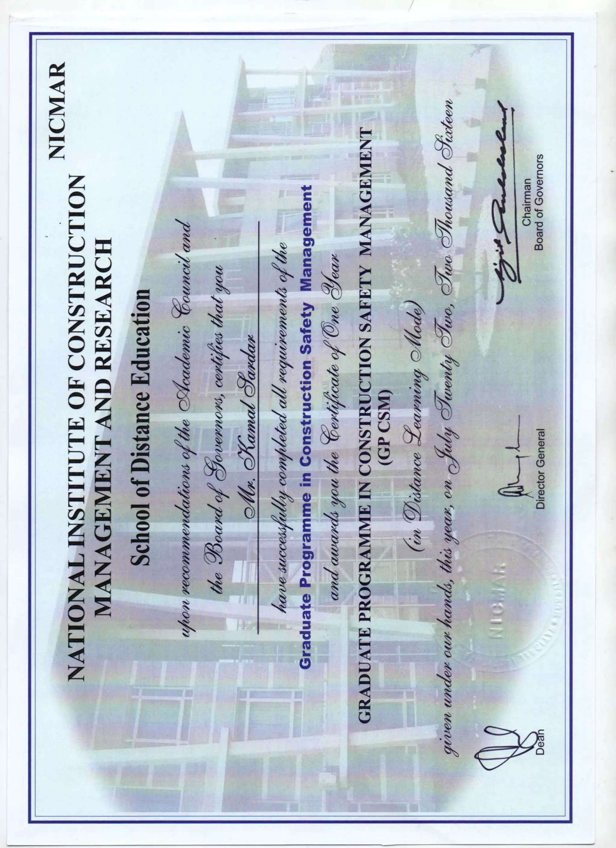 NICMAR Certificate PDF NICMAR Certificate PDF