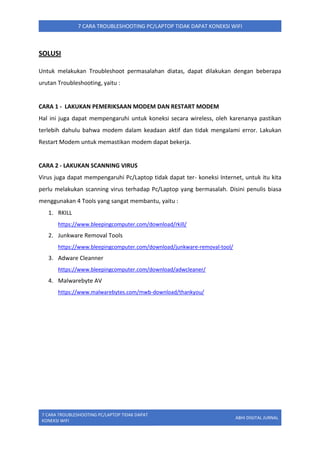 7 CARA TROUBLESHOOT PC/LAPTOP TIDAK KONEK WIFI | PDF