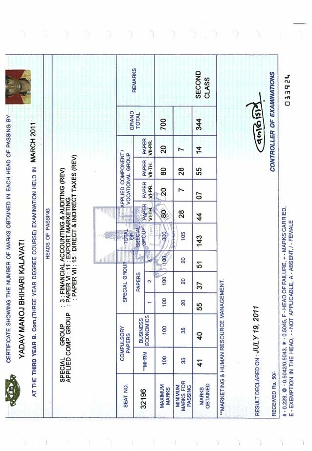 Graduation Certificate Mark Sheet | PDF
