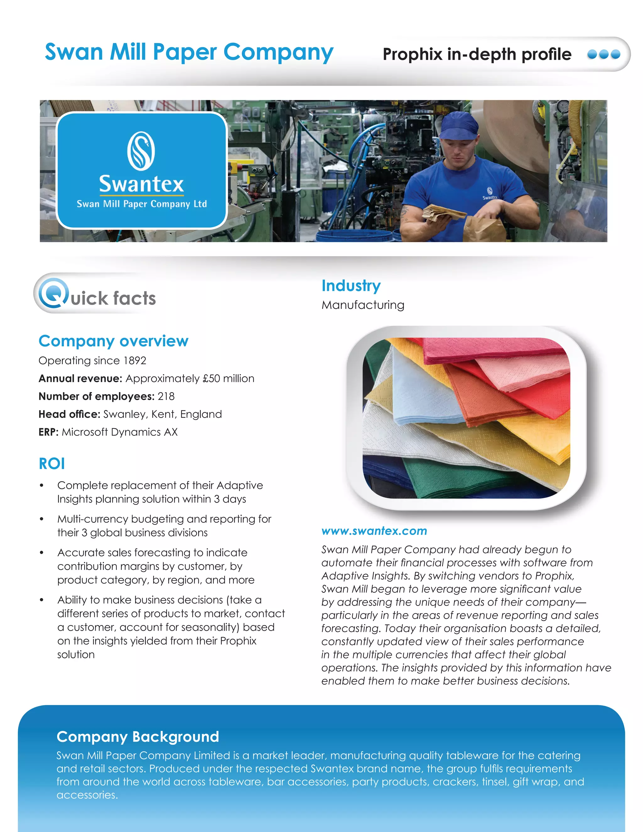 Swan Mill Paper Company - Prophix UK In-Depth Profile - Final | PDF