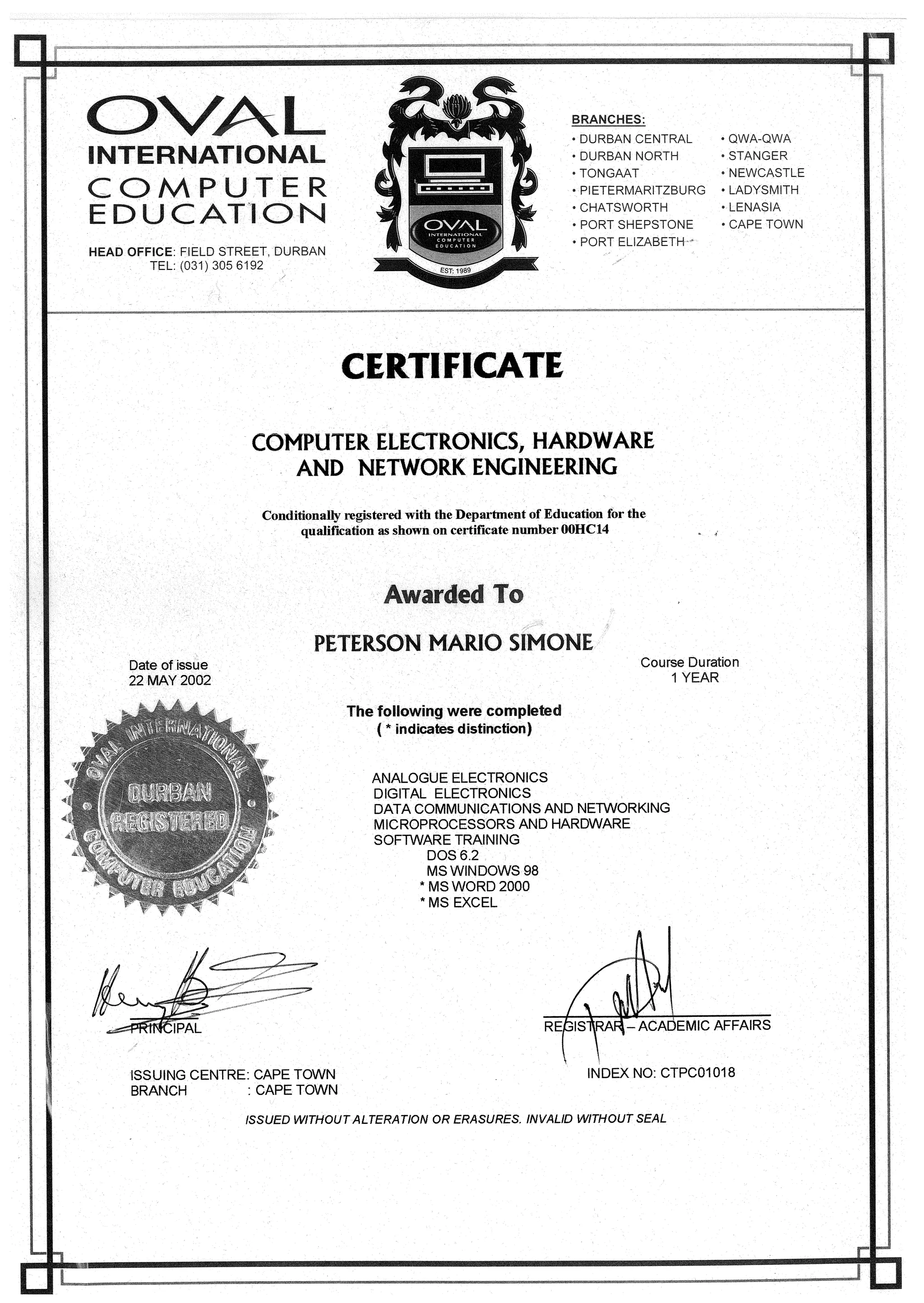 OVal College Certification | PDF