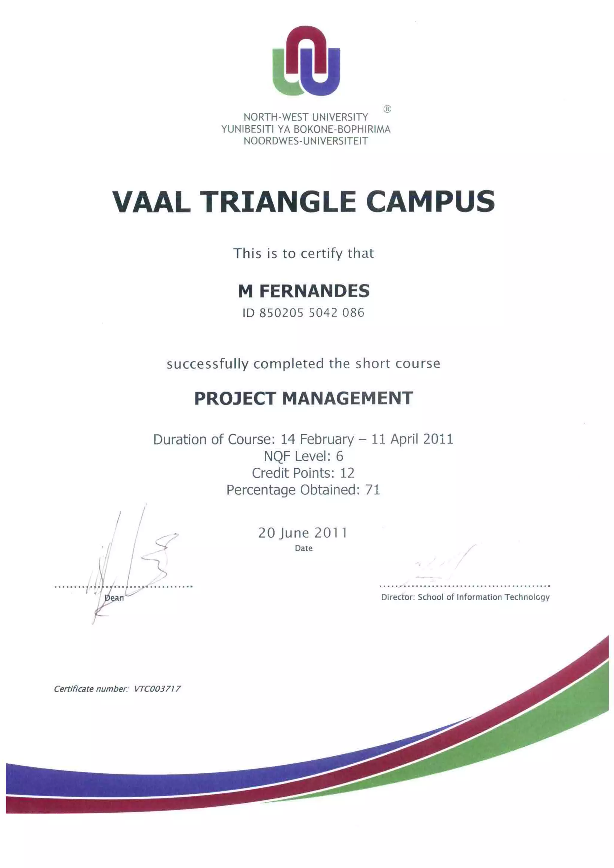 Certificate Project Management NQF Level 6 | PDF