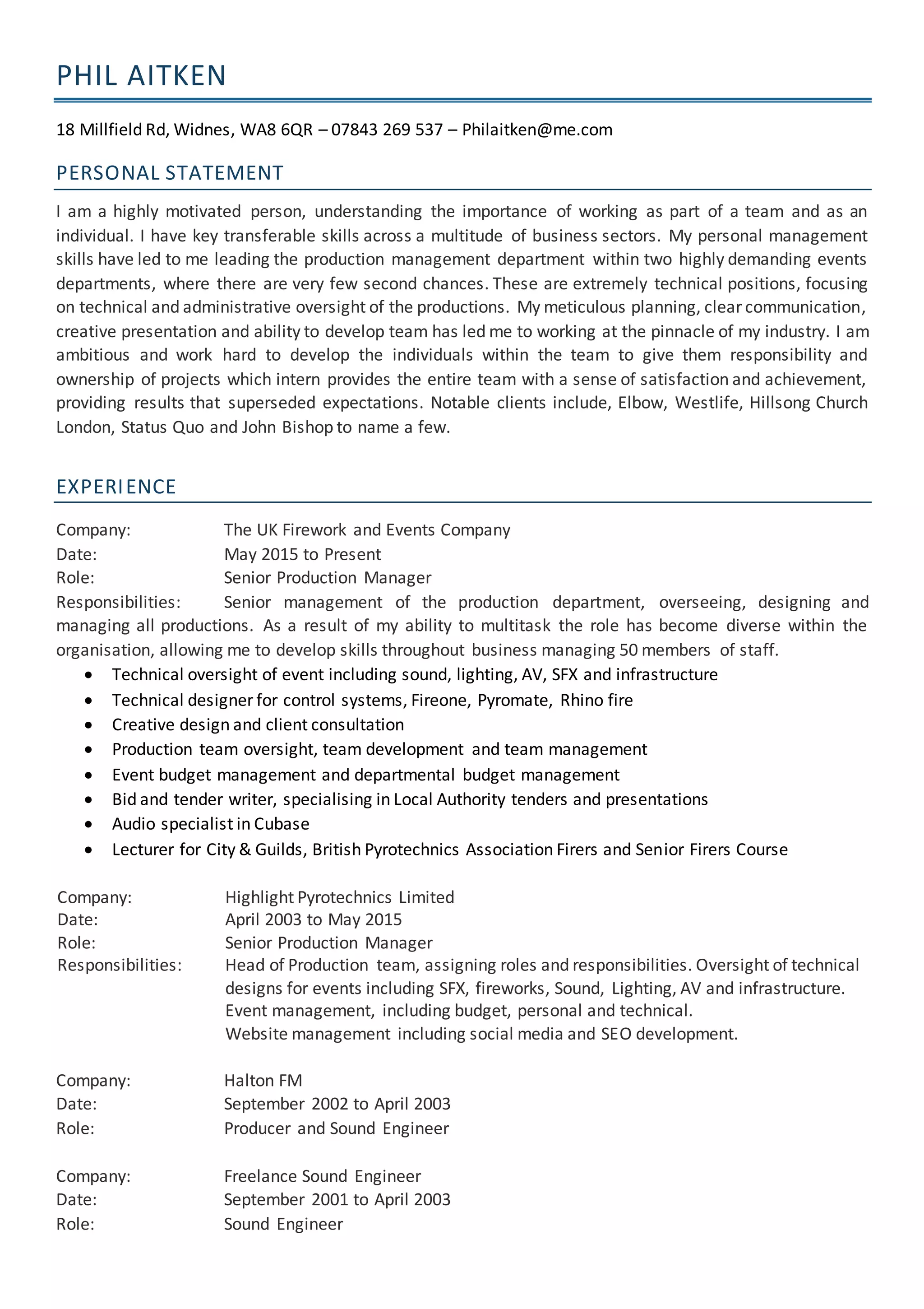 Philip Aitken CV 25-7-16 | PDF