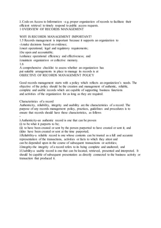 OVERVIEW OF RECORDS MANAGEMENT. | DOCX | Law