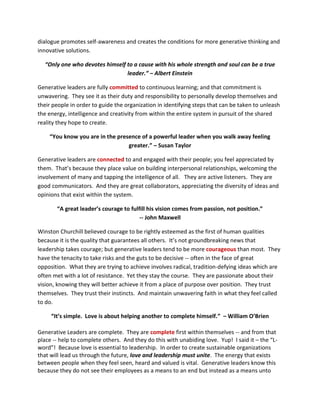 3-11-16 Generative Leadership | PDF | Executive Leadership & Management ...