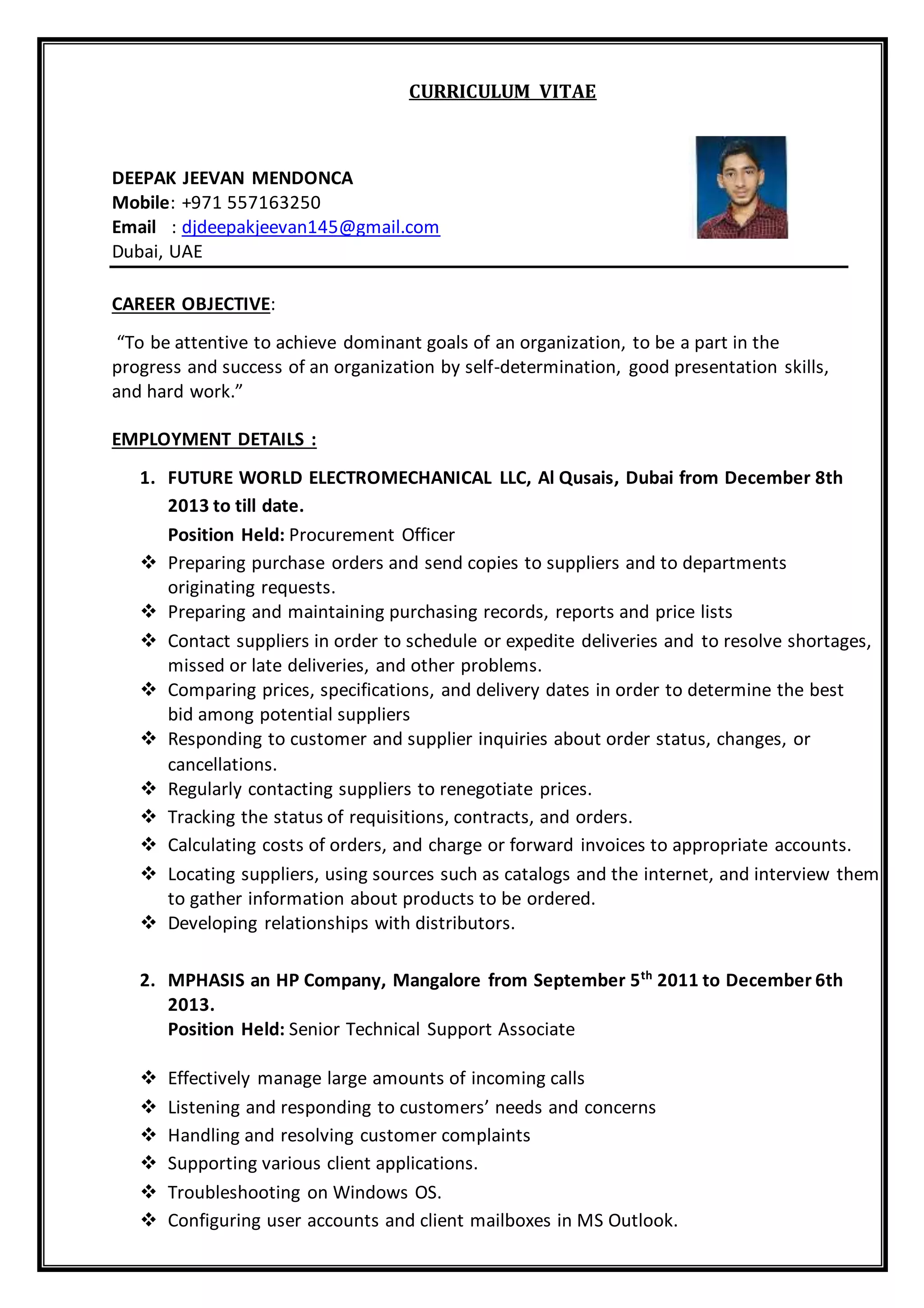Deepak - CURRICULUM VITAE | PDF