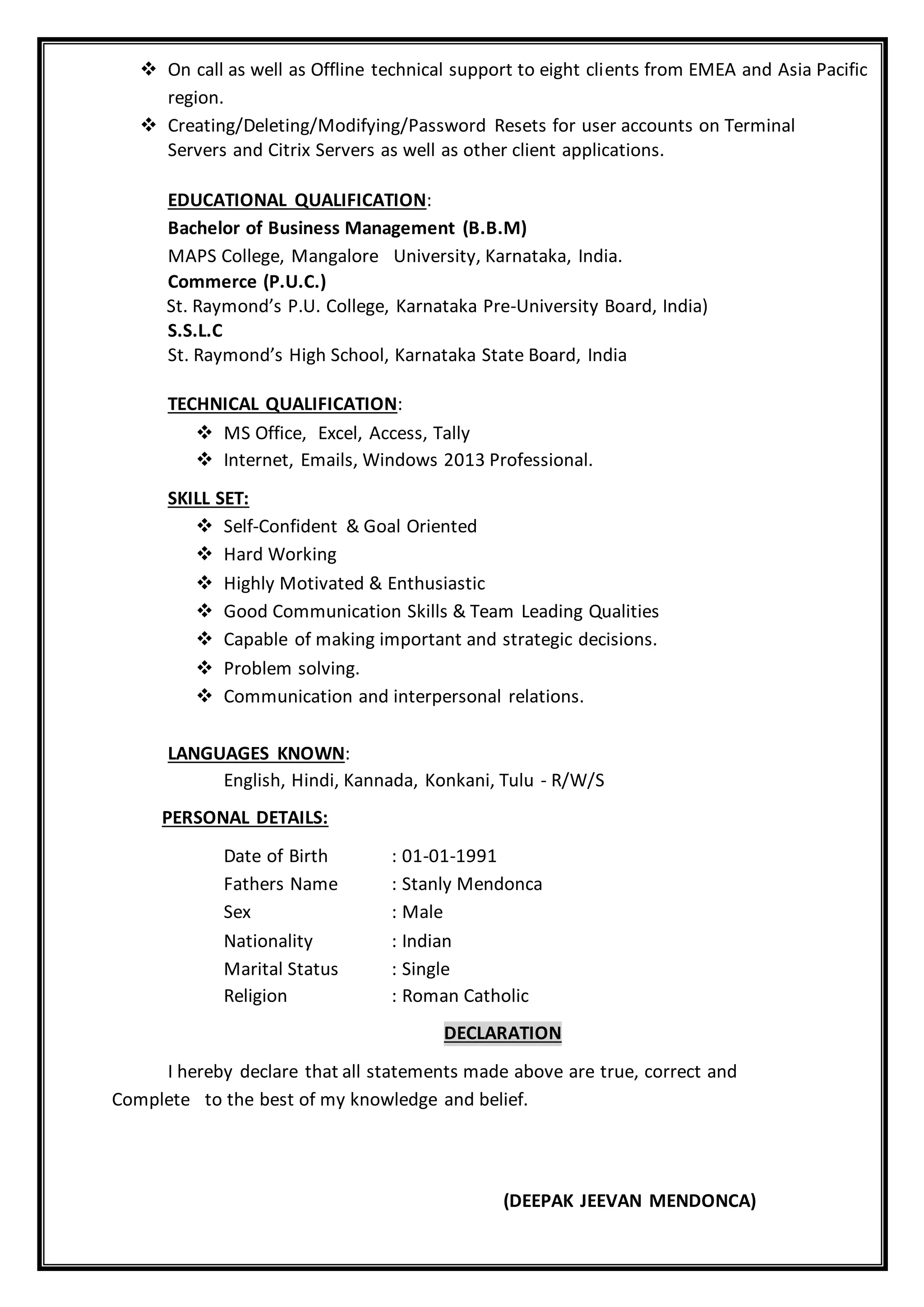 Deepak - CURRICULUM VITAE | DOCX