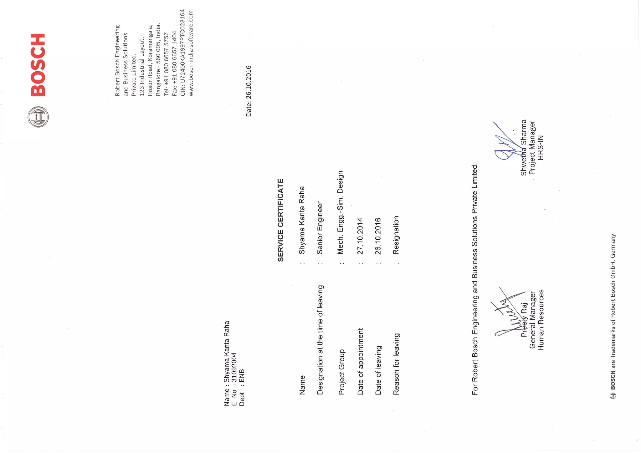 Bosch Service Certificate | PDF