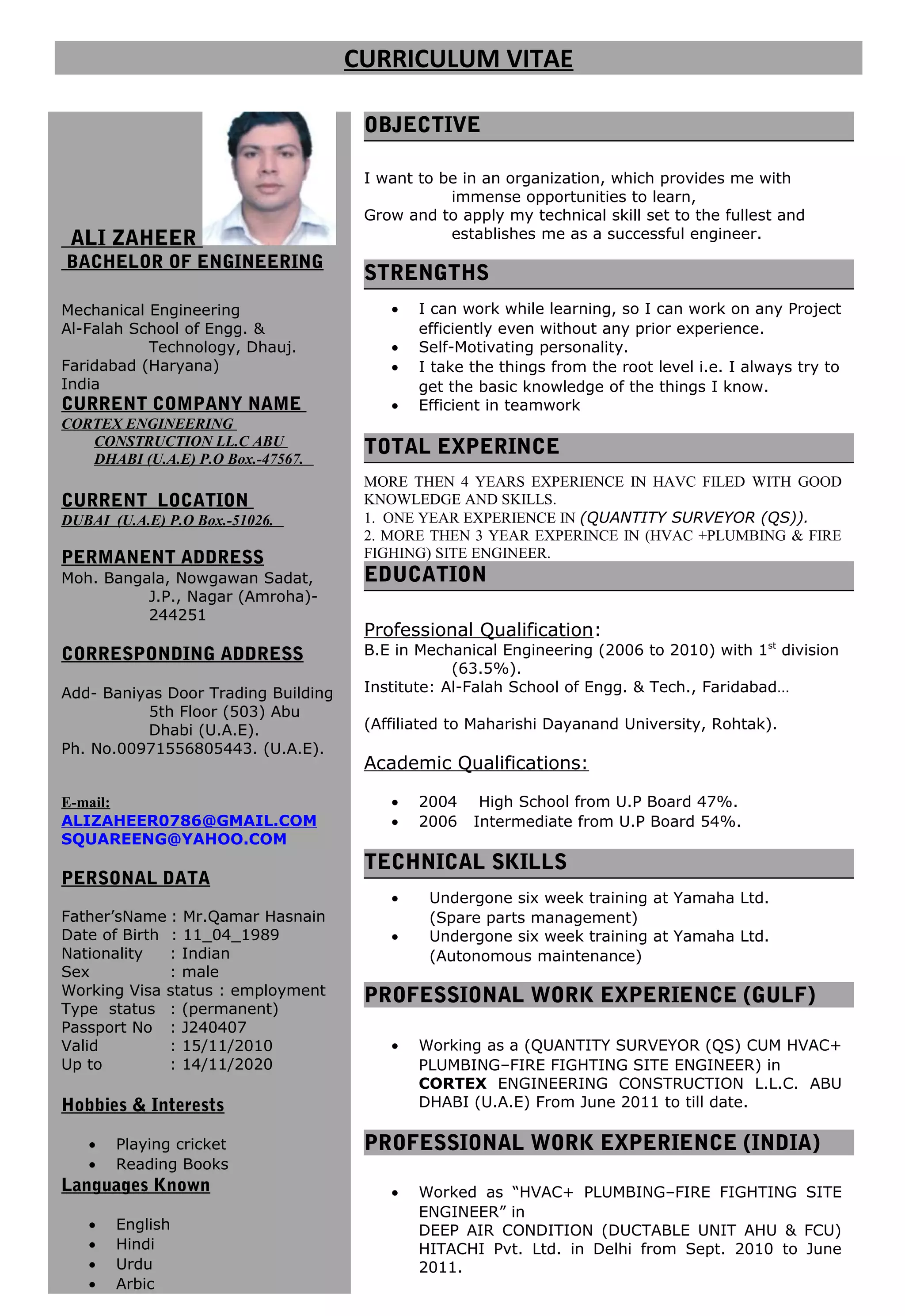 Eng Ali Zaheer C.V | DOC