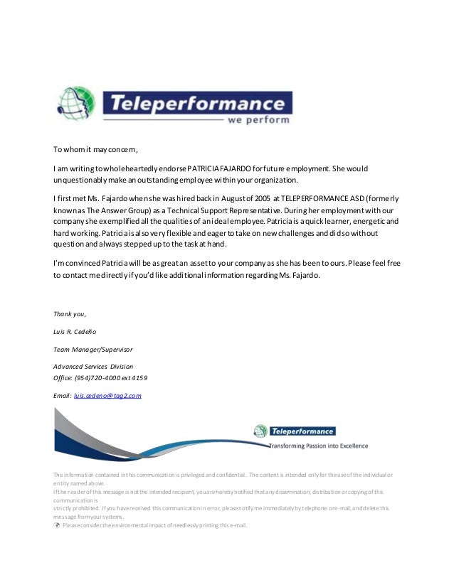 Teleperformance Recommendation Teleperformance Recommendation
