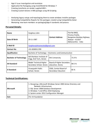 Resume - Varghese John | PDF