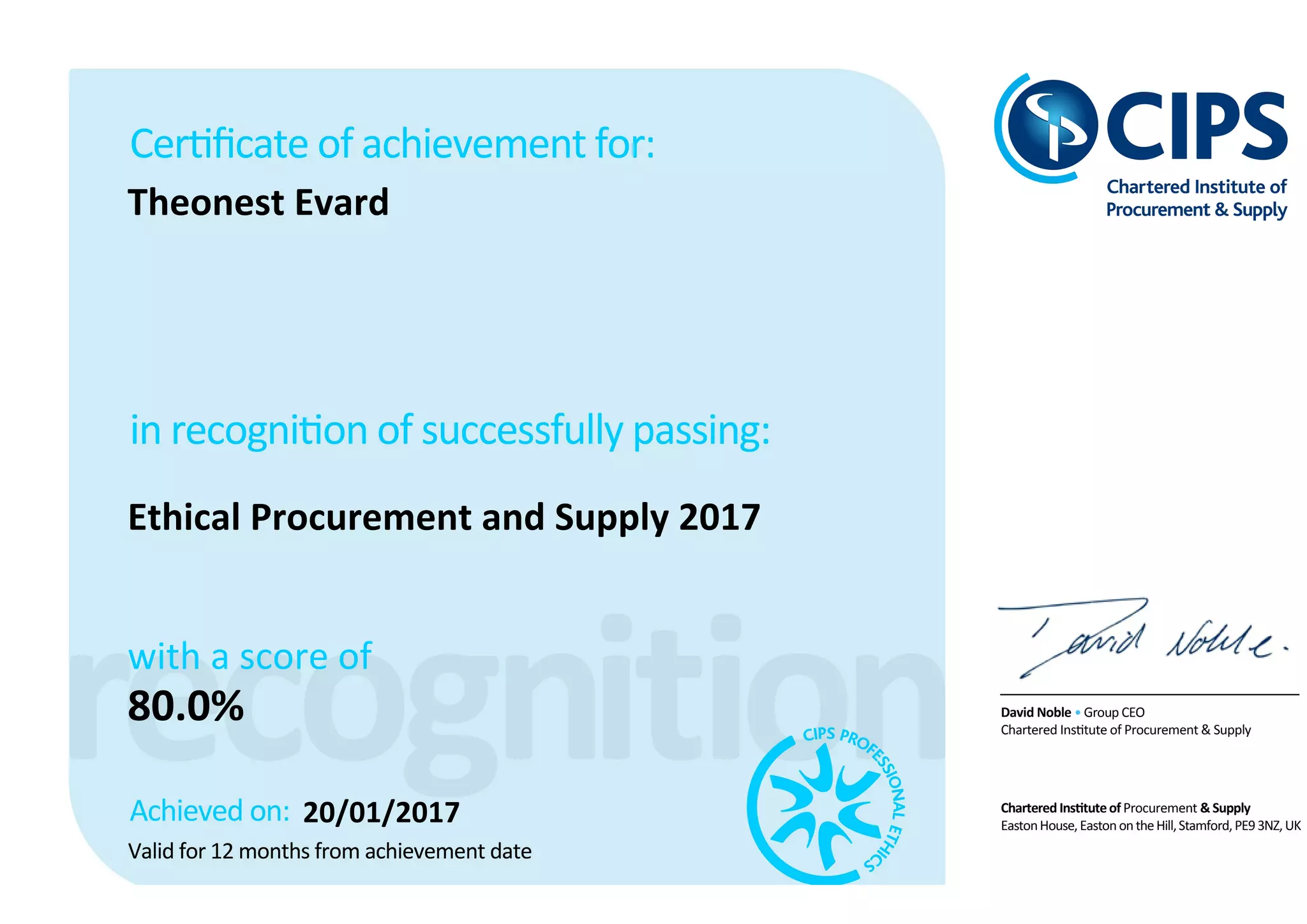 Ethical Procurement and Supply 2017 - Certificate | PDF