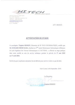 Attestation De Stagehitech Informatique