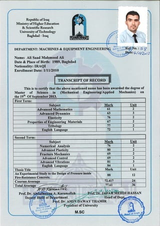 MSc Degree - Transcript of Record | PDF