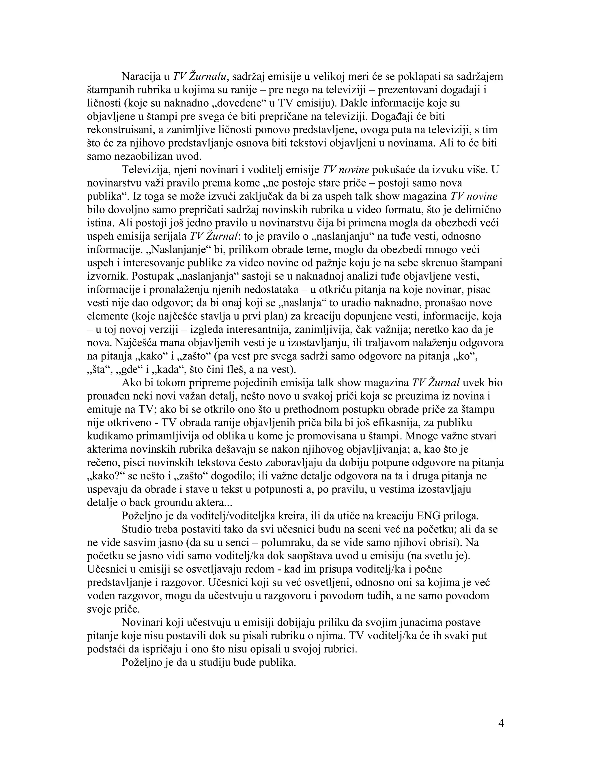 TV projekat TV Žurnal (talk show) | PDF