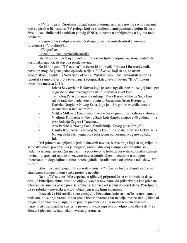 TV projekat TV Žurnal (talk show) | PDF