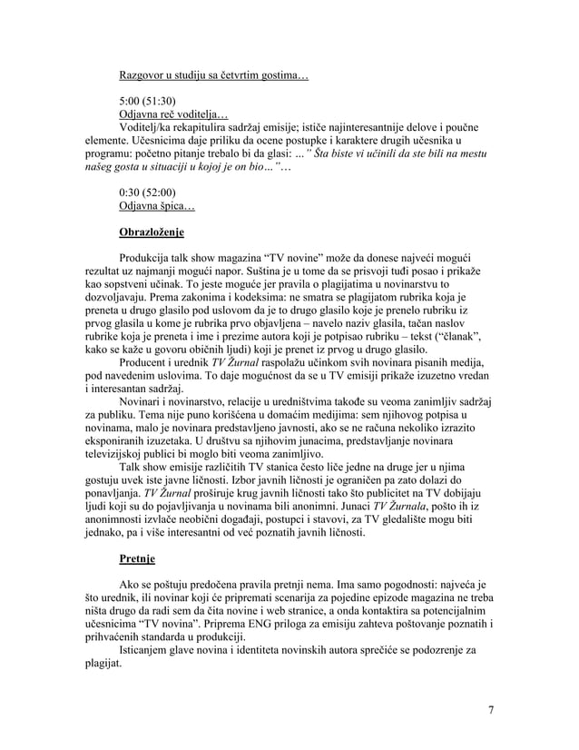 TV projekat TV Žurnal (talk show) | PDF