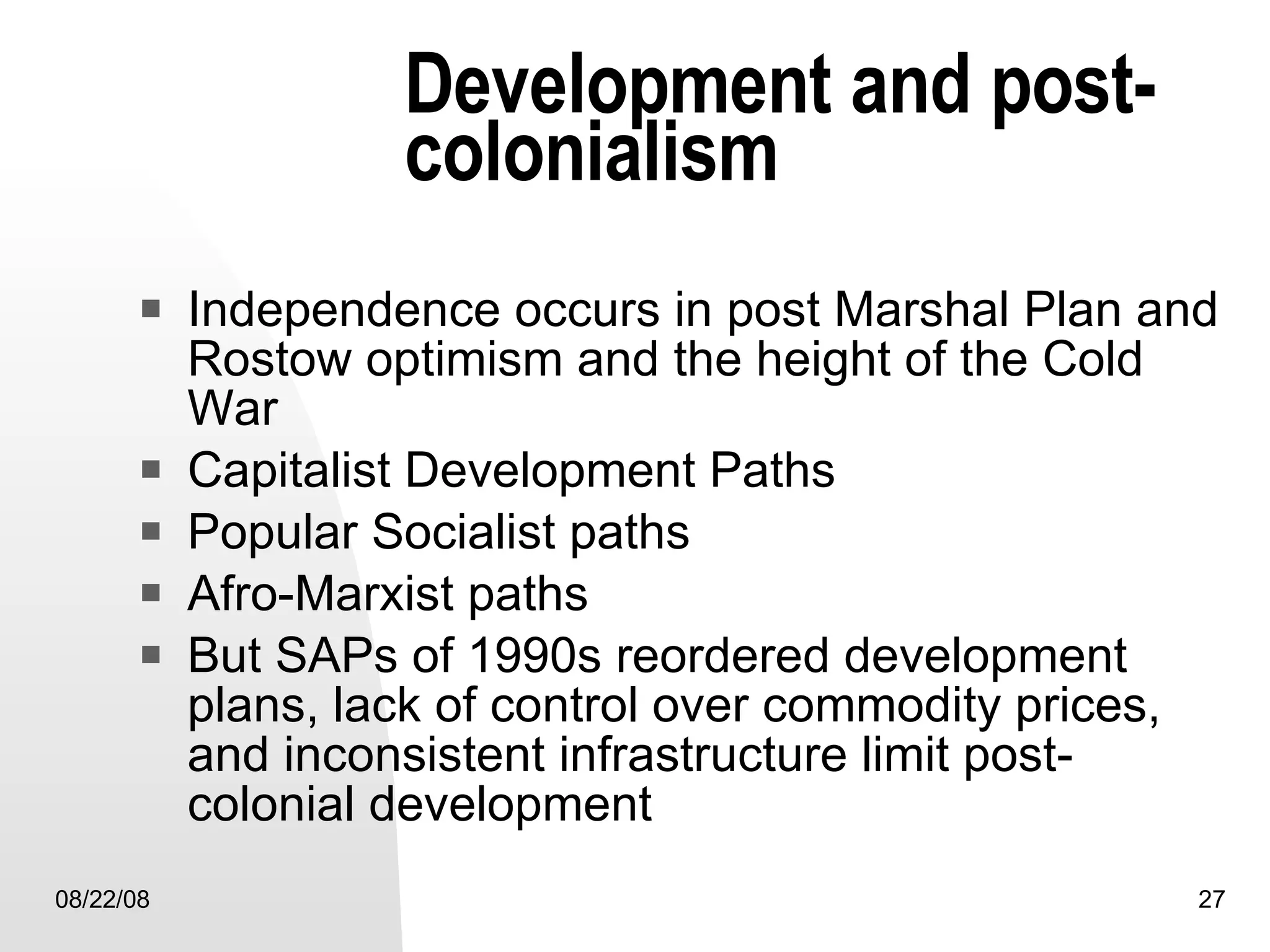 7 Class #9 Post Colonial Development Note | PPT