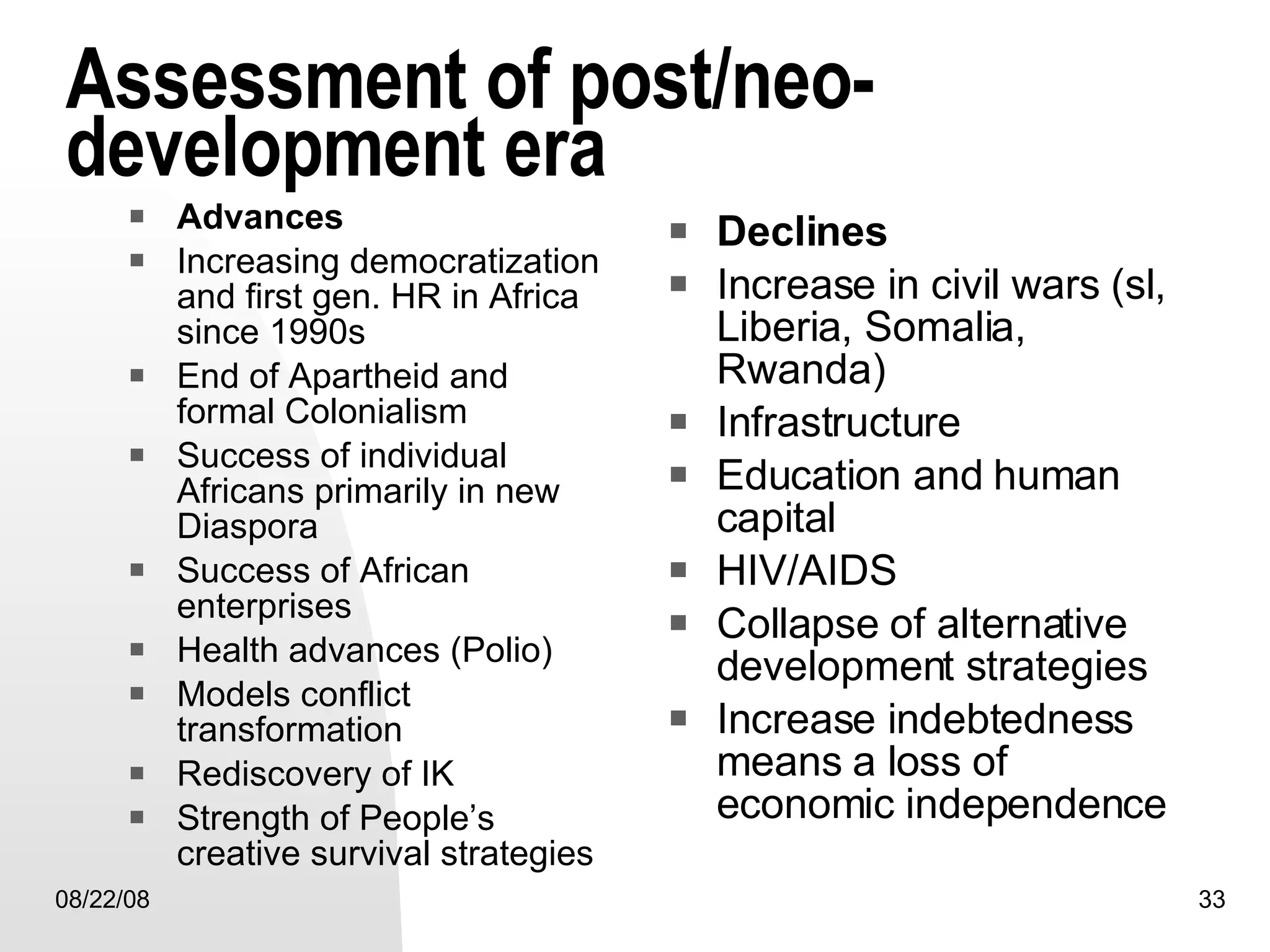 7 Class #9 Post Colonial Development Note | PPT