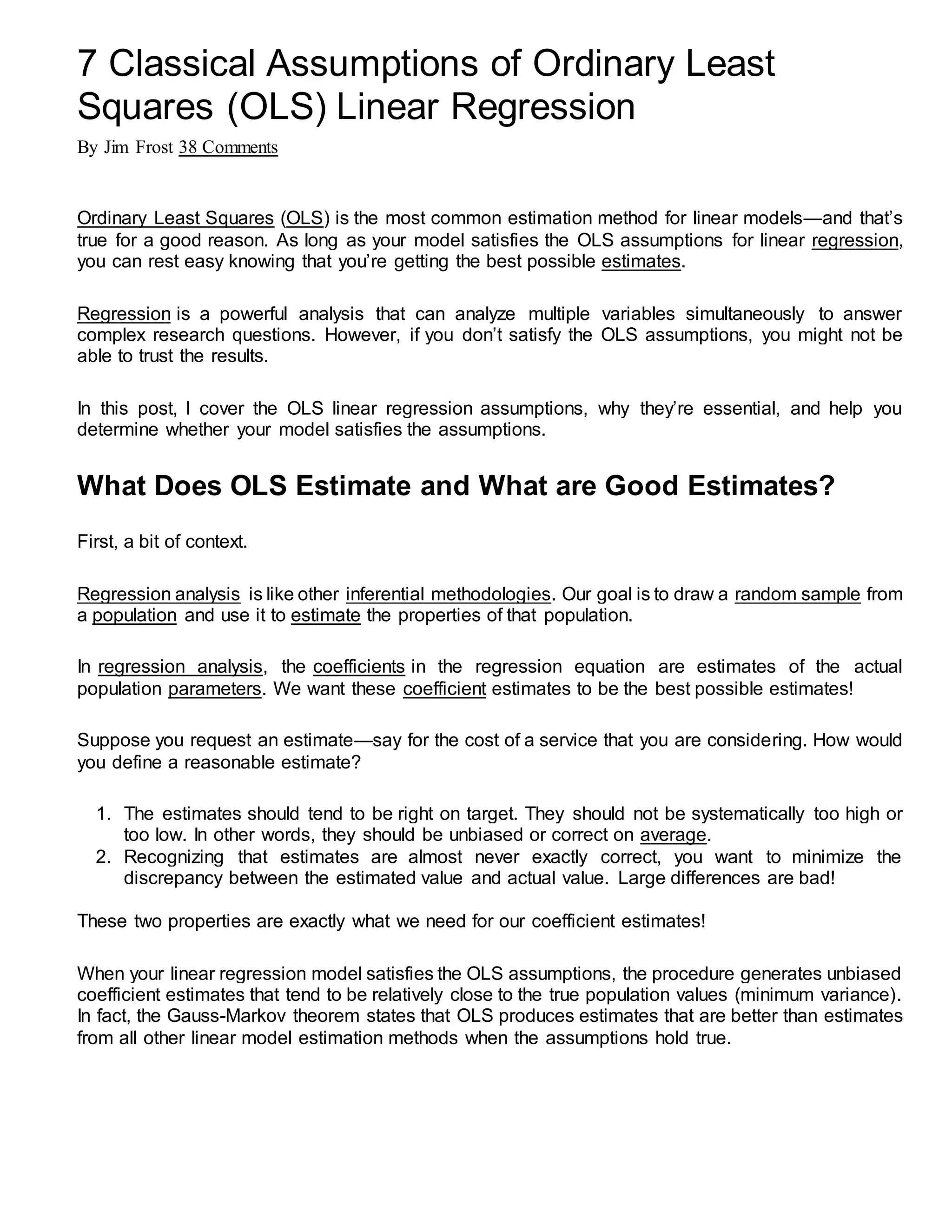 7 classical assumptions of ordinary least squares | DOCX