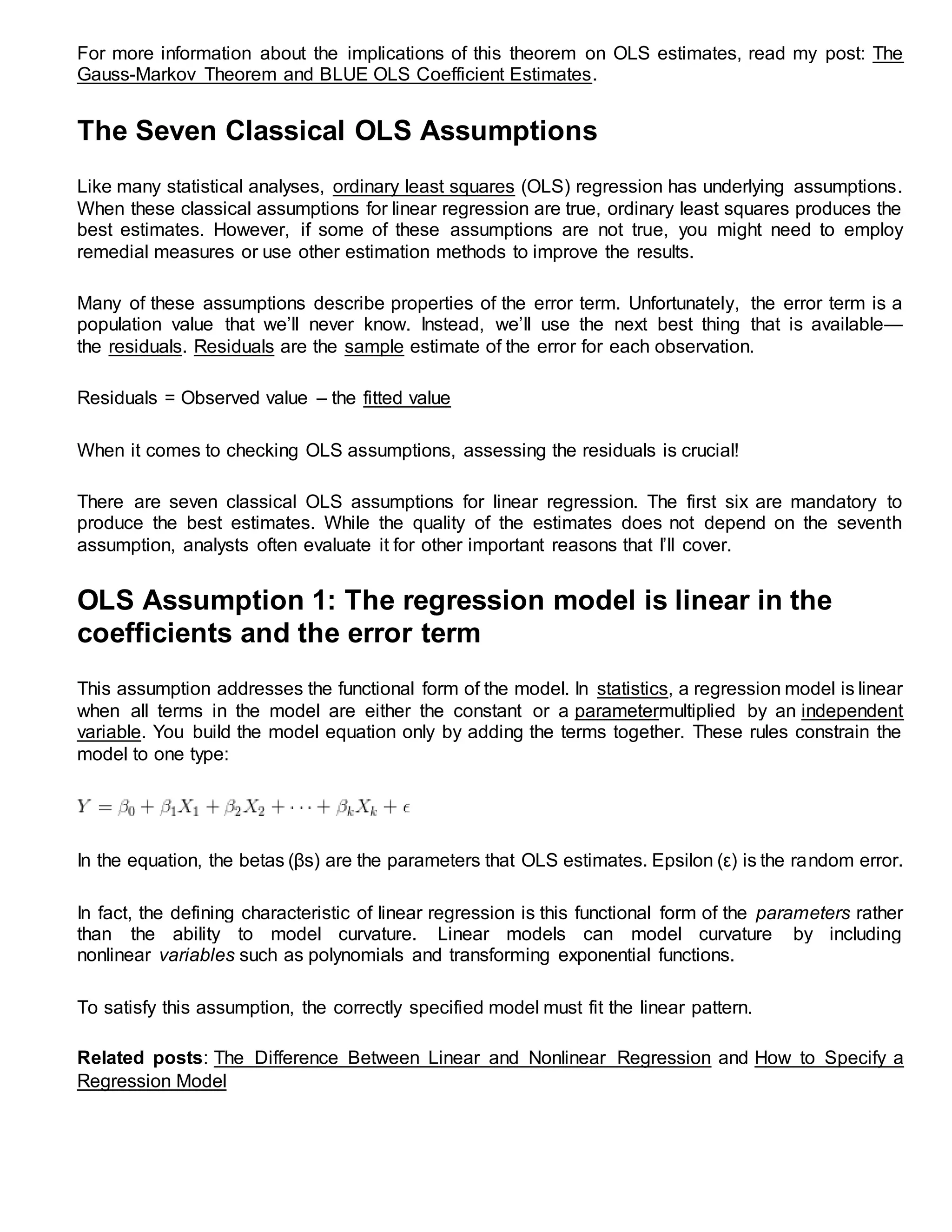 7 classical assumptions of ordinary least squares | DOCX