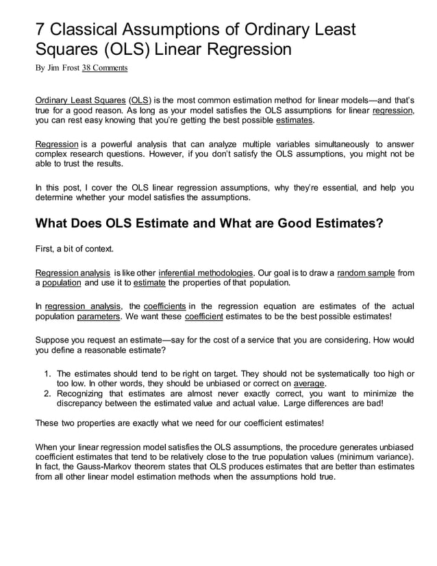 7 classical assumptions of ordinary least squares | DOCX