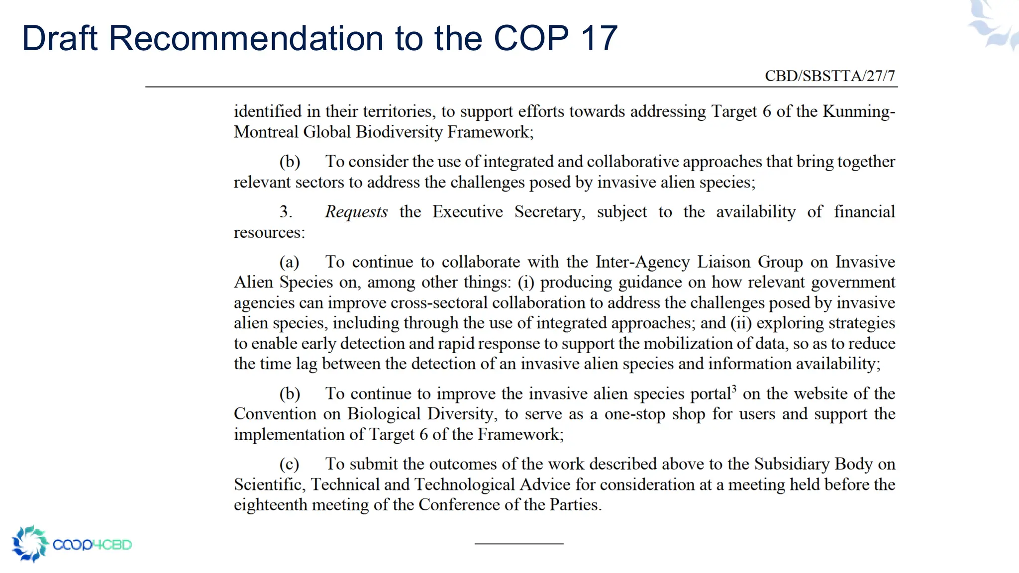 COOP4CBD Invasive Alien Species Presentation 2 | PDF