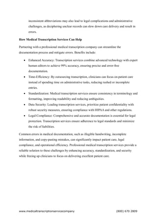 7 Common Medical Documentation Errors and Their Consequences | PDF