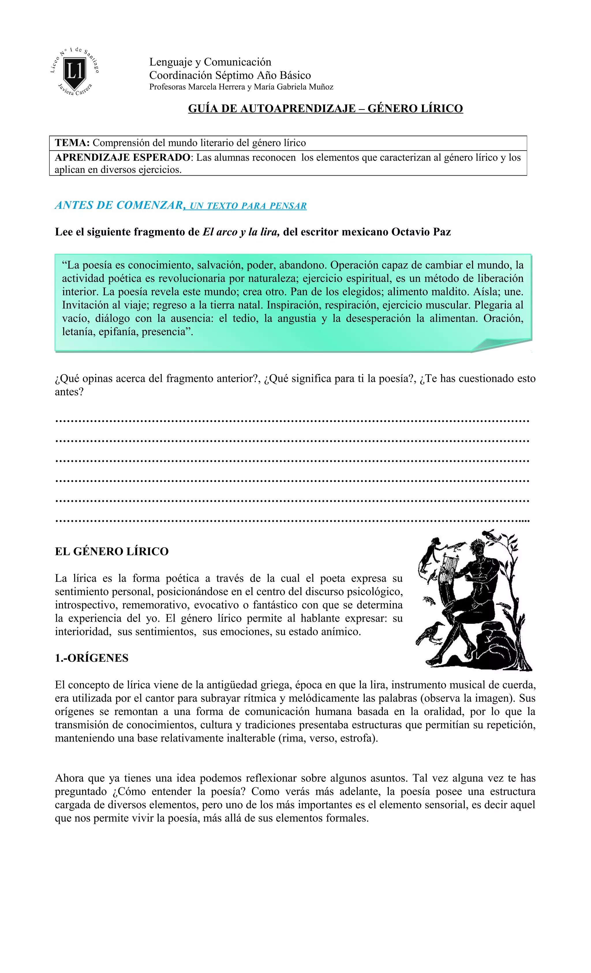 7º coordinación género lírico | DOC