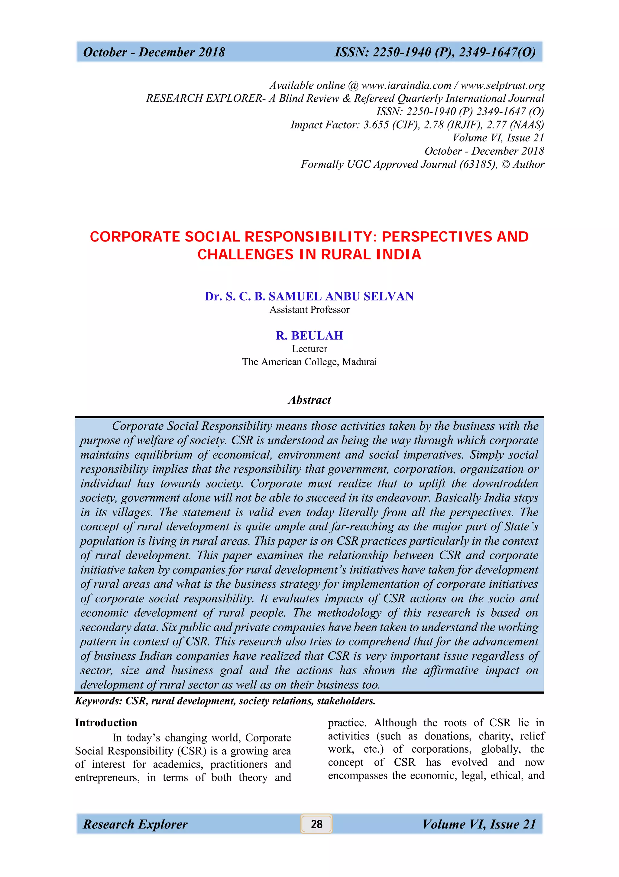 7 corporate social responsibility perspectives and challenges in rural ...