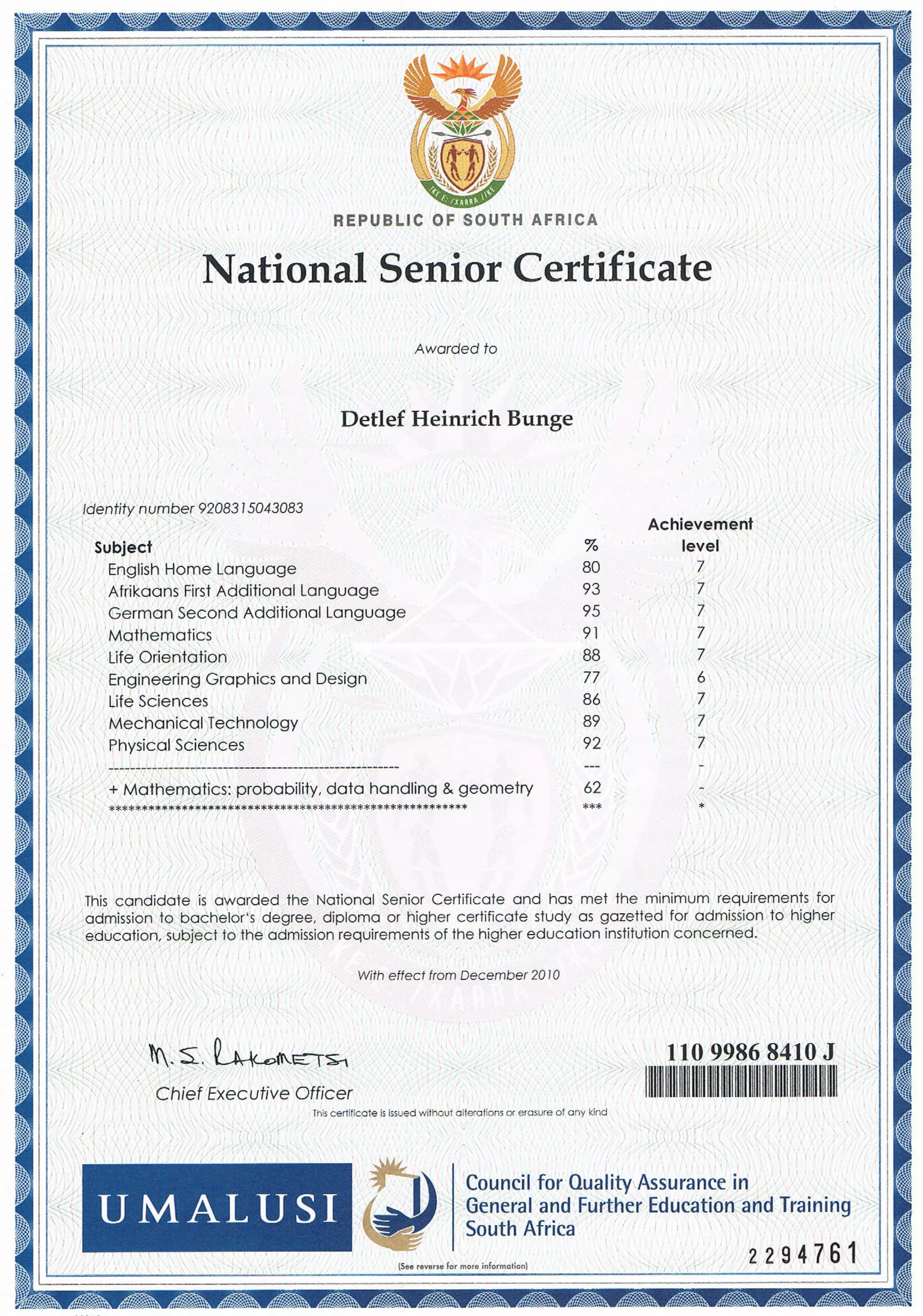 National Senior Certificate | PDF