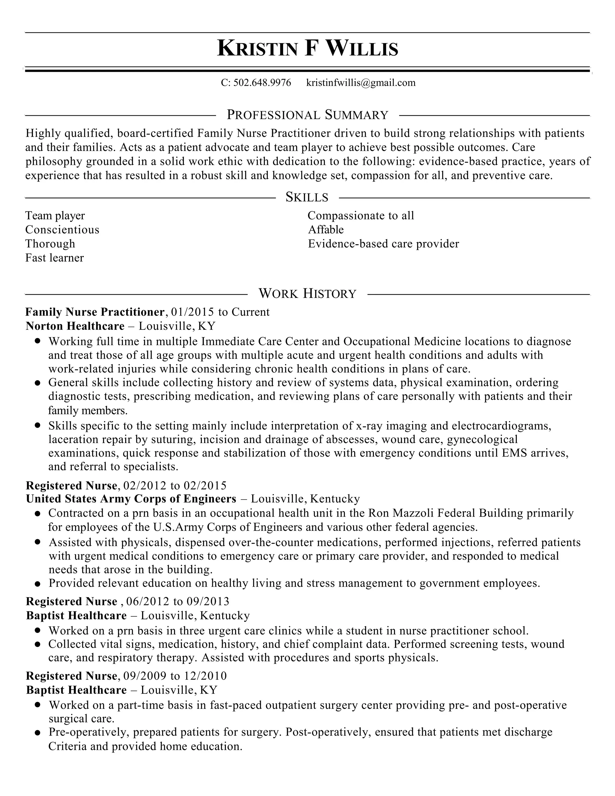 Kristin F Willis APRN Resume | DOC