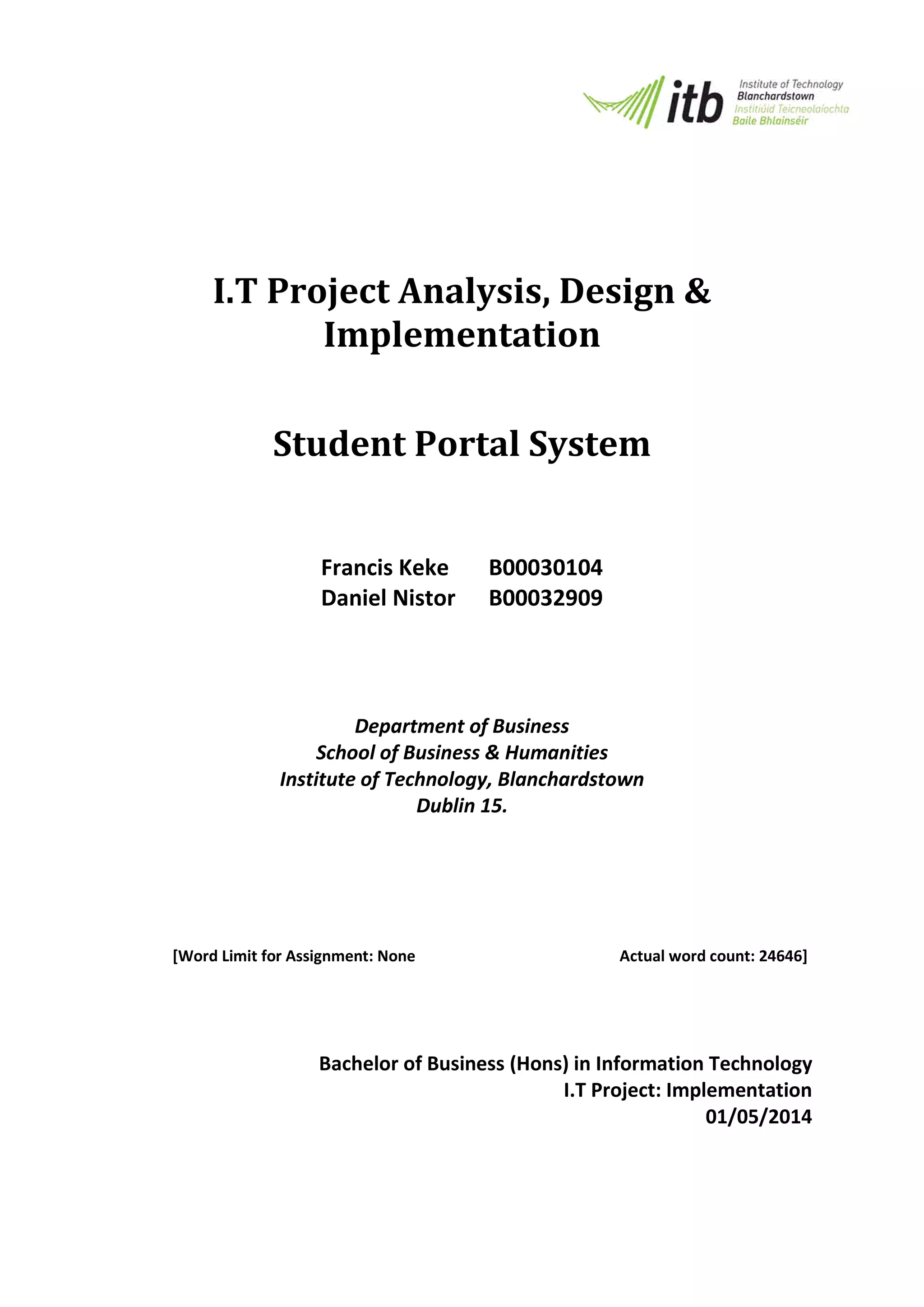 STUDENT PORTAL Analysis & Implementation | PDF