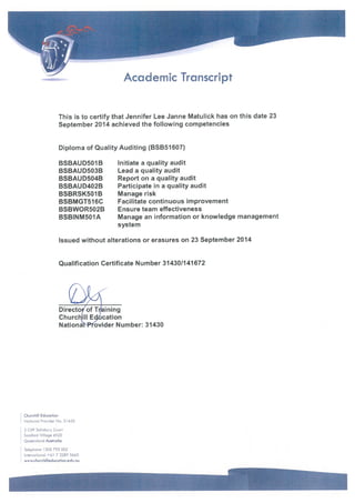 Cert - Diploma Quality Auditing | PDF