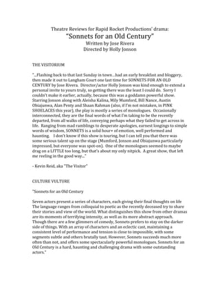 Reviews for Rapid Rocket Productions’ drama | PDF