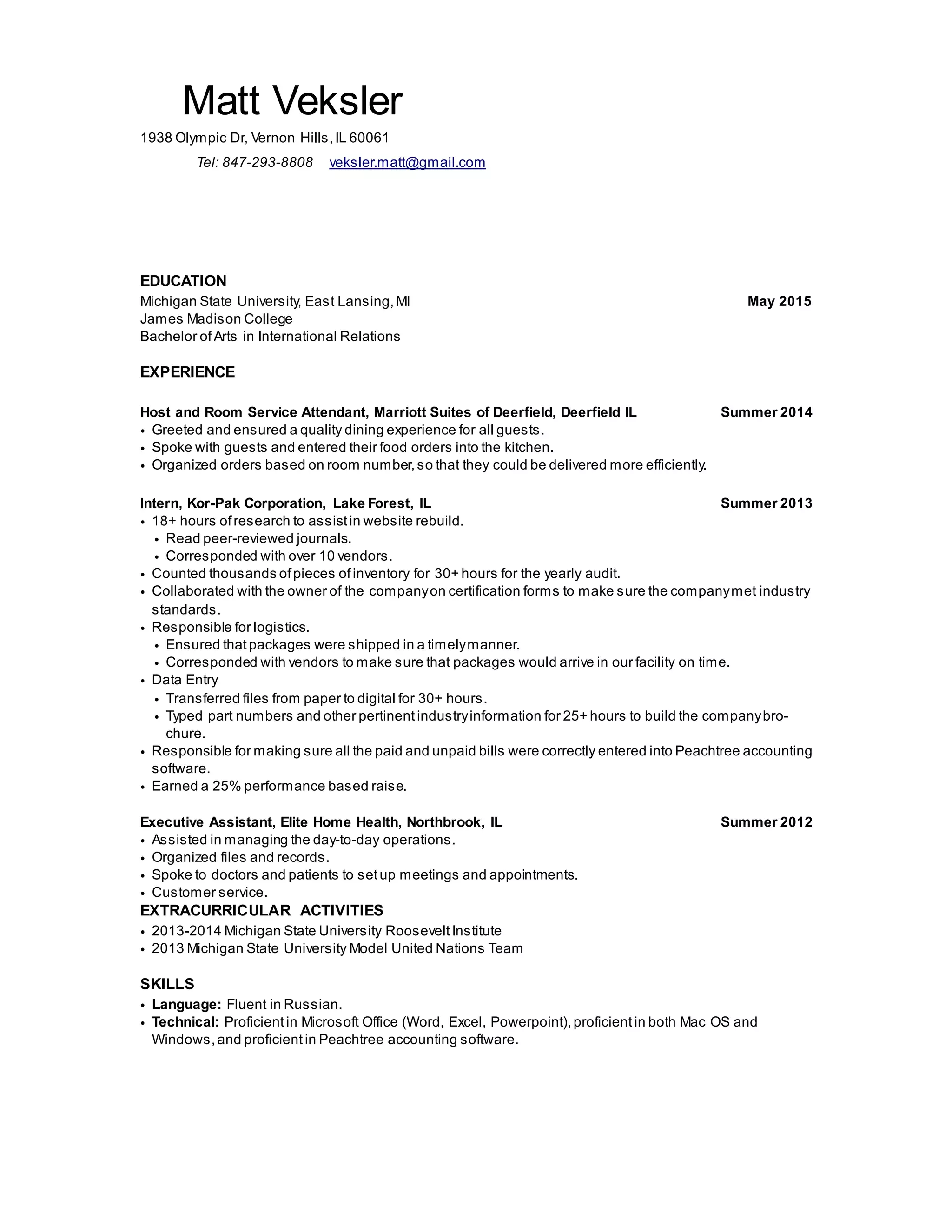 Matt Veksler Resume | DOCX