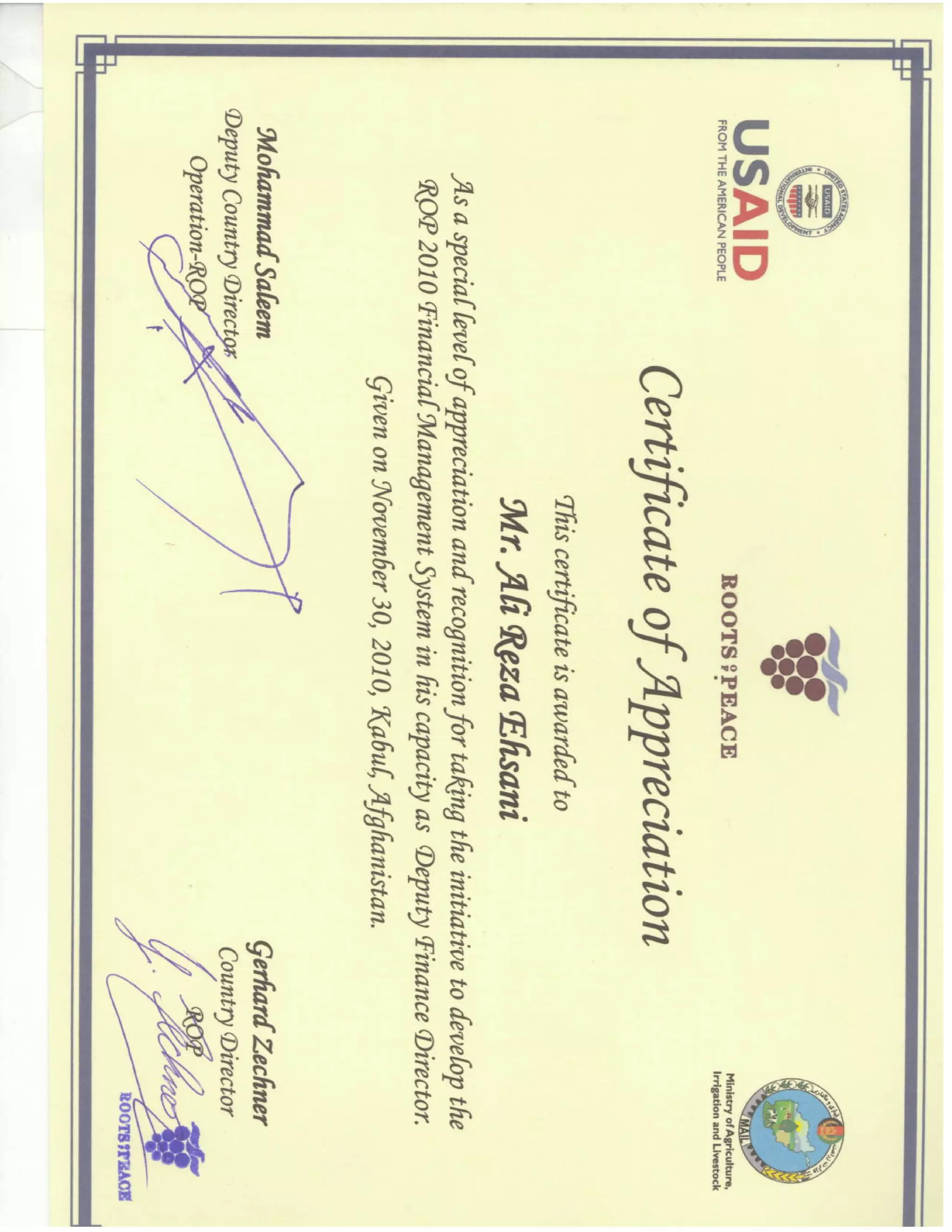 Certificate from Roots of Peace | PDF