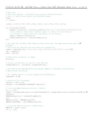 Paul Cox CQF Final Project with MatLab code | PDF