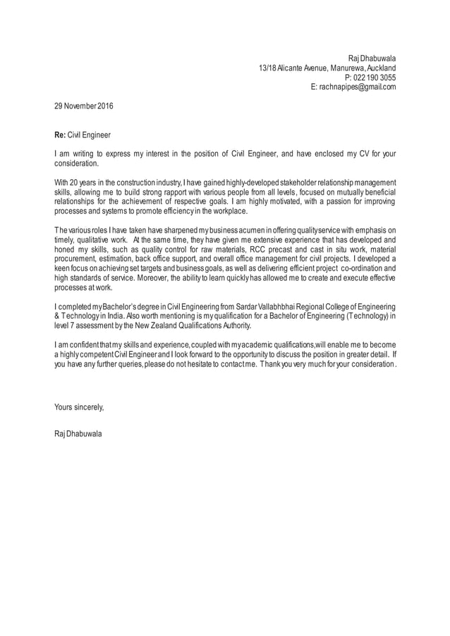 Raj Cover Letter Civil Engineering | DOCX