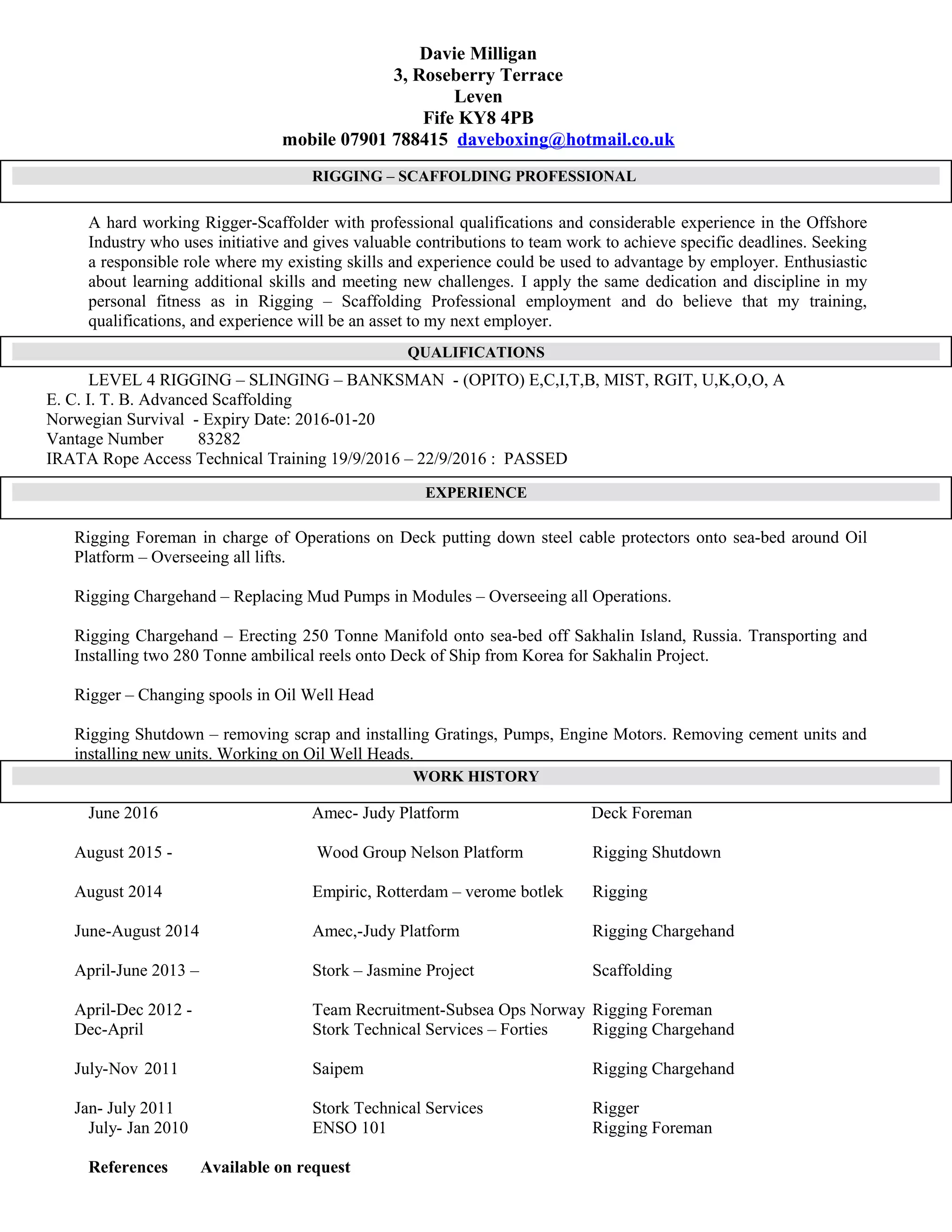 Davie Milligan CV Feb 17 | DOC