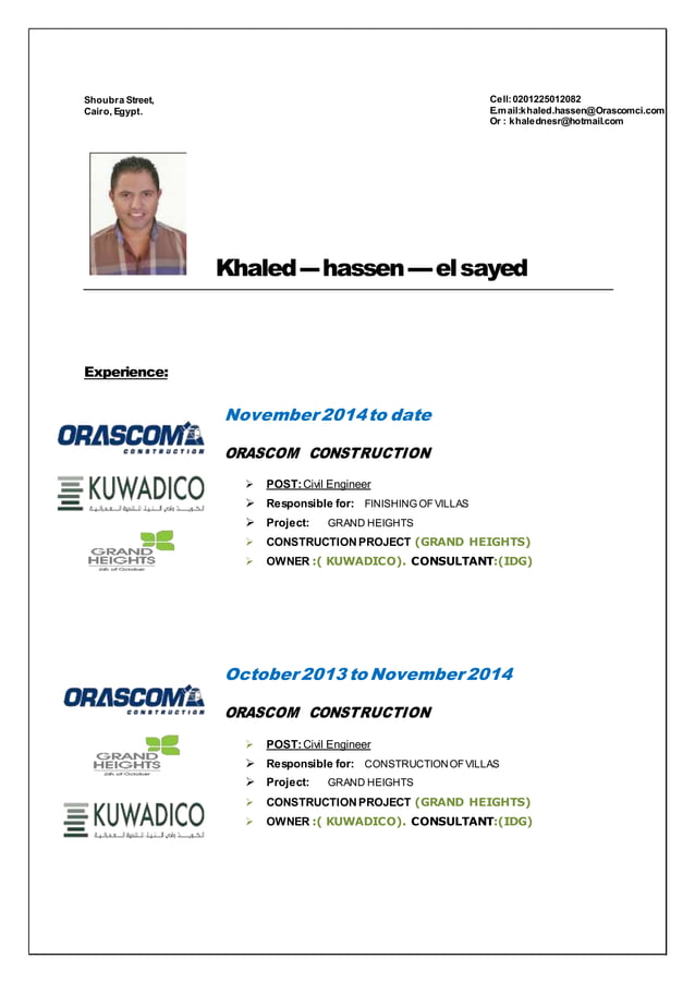 Eng.khaled CV update | DOCX | Civil Engineering Industry | Industries