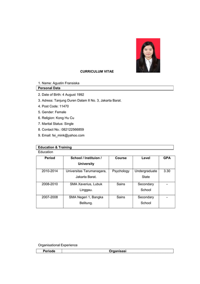 CV Agustin Fransiska (English) | PDF