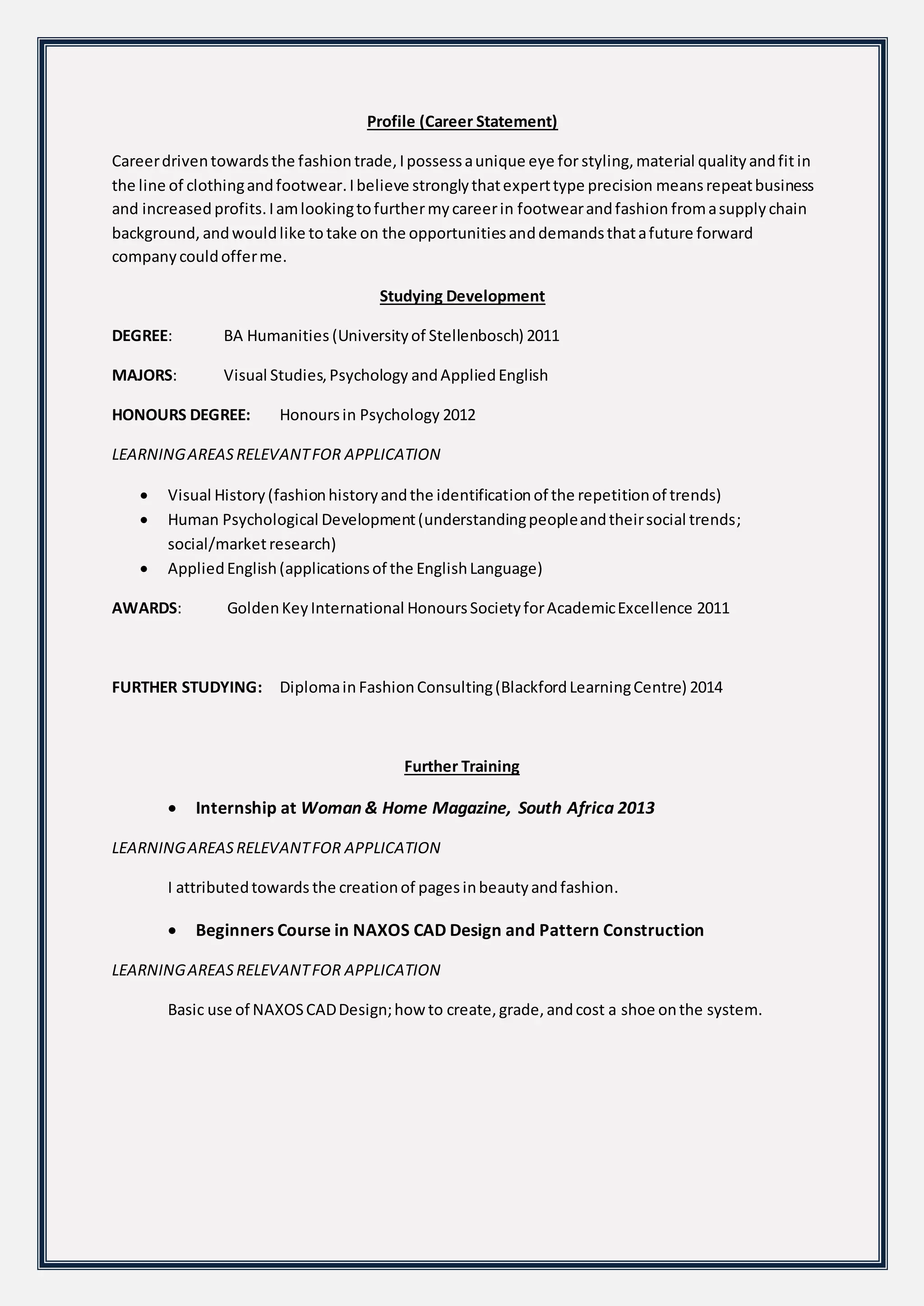 cv kim | DOCX | Style & Fashion