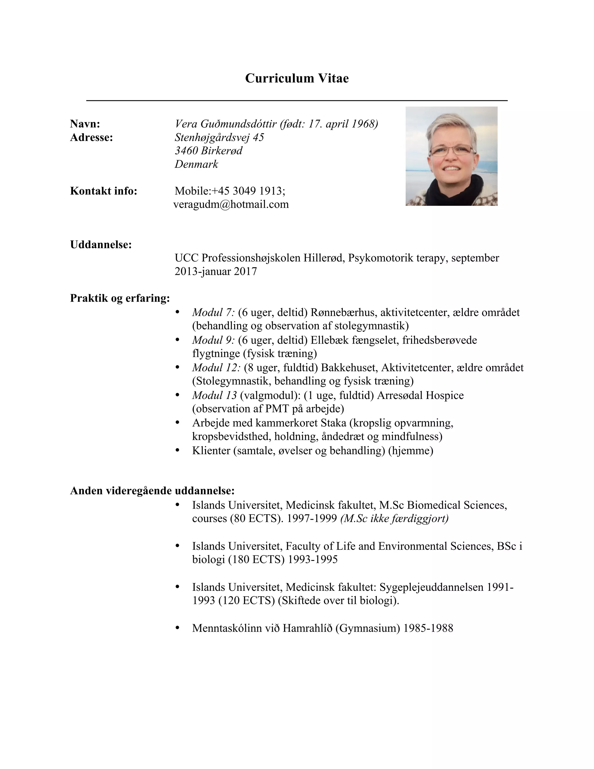 CV PMT Vera Gudmundsdottir Februar 2017 | PDF