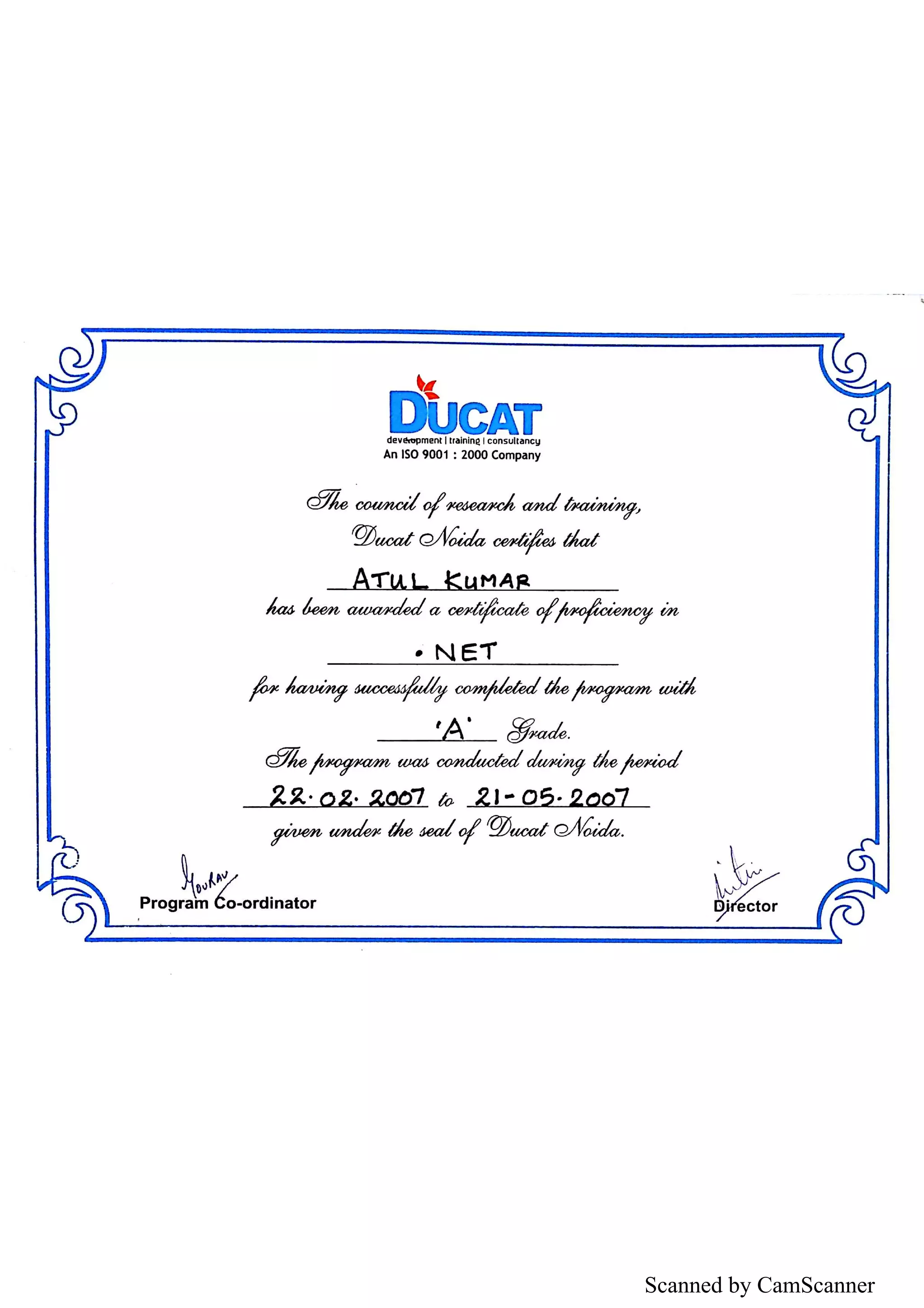 DUCAT Dot Net Certificate | PDF