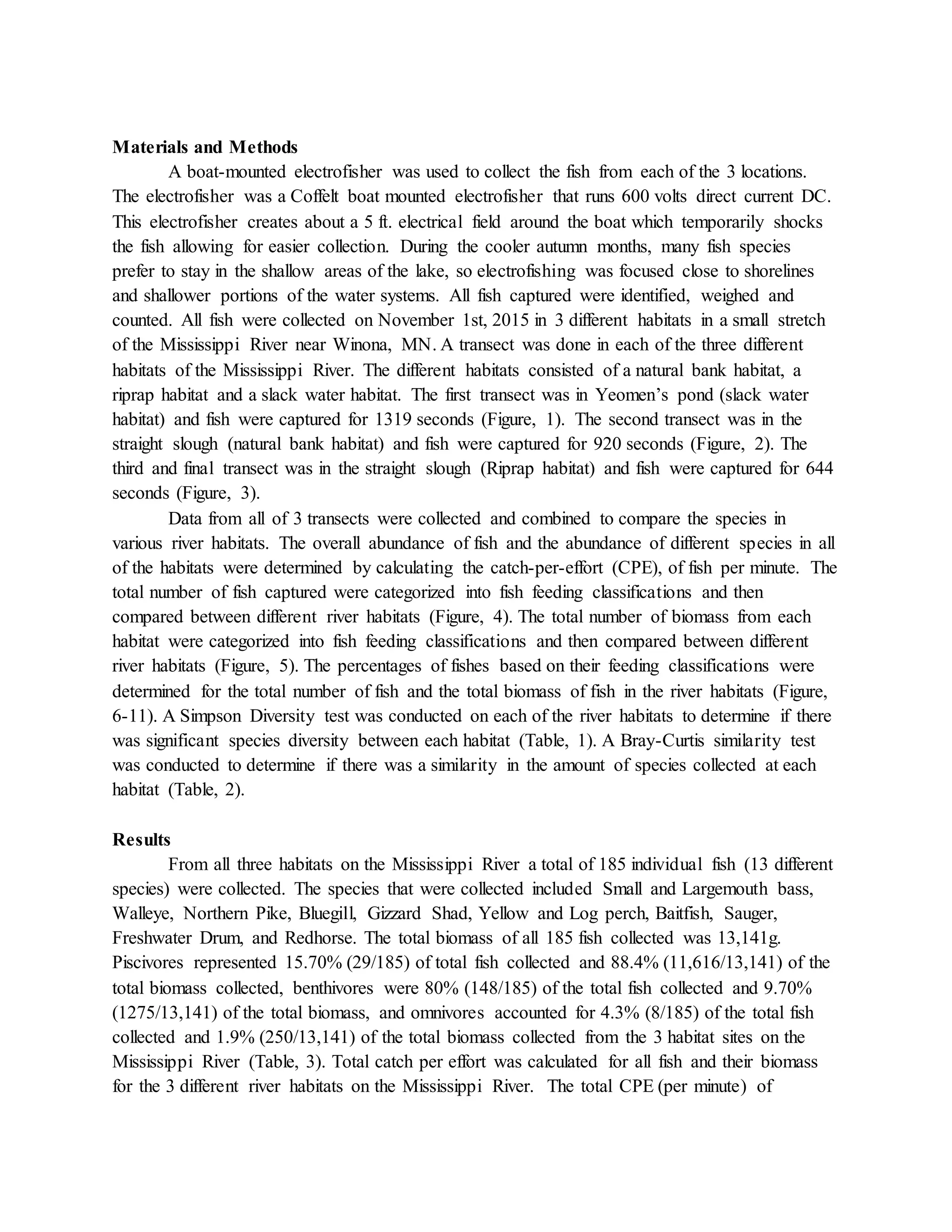 Fish Assemblage in Different Habitats in the Mississippi River | DOCX