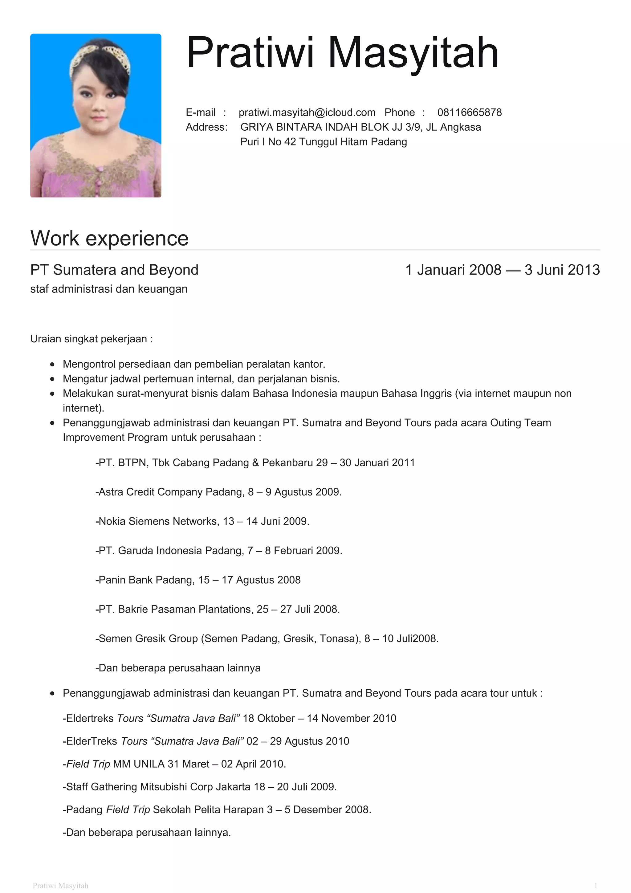 Pratiwi new cv | PDF
